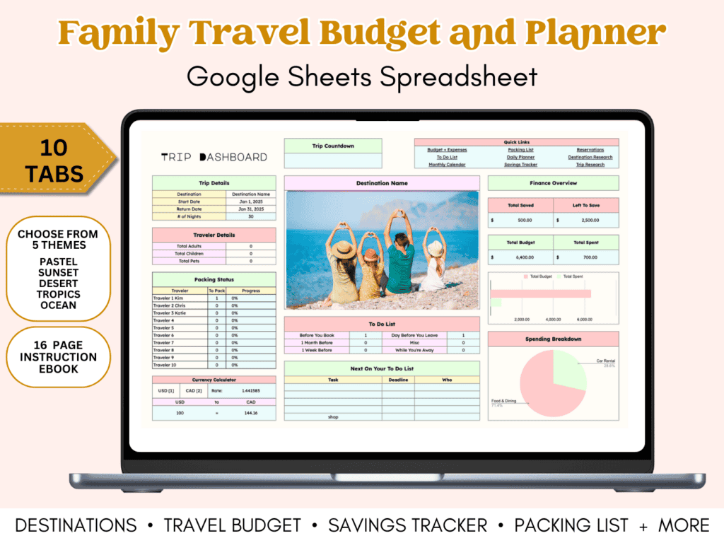 Family Travel Planners Spreadsheets | Cali Girl Digital
