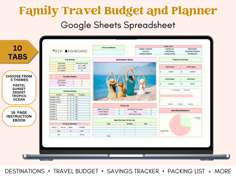 Family Travel Planners Spreadsheets | Cali Girl Digital