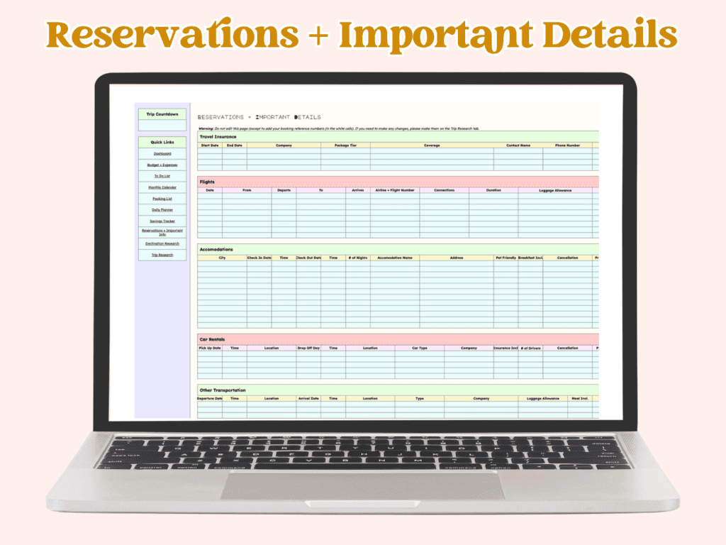 Family Travel Planners Spreadsheets | Cali Girl Digital