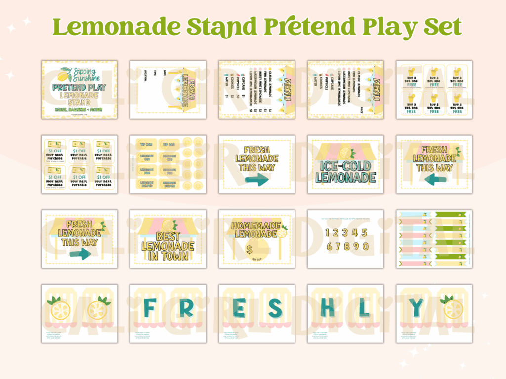 Kids Lemonade Stand Pretend Play Set | Cali Girl Digital