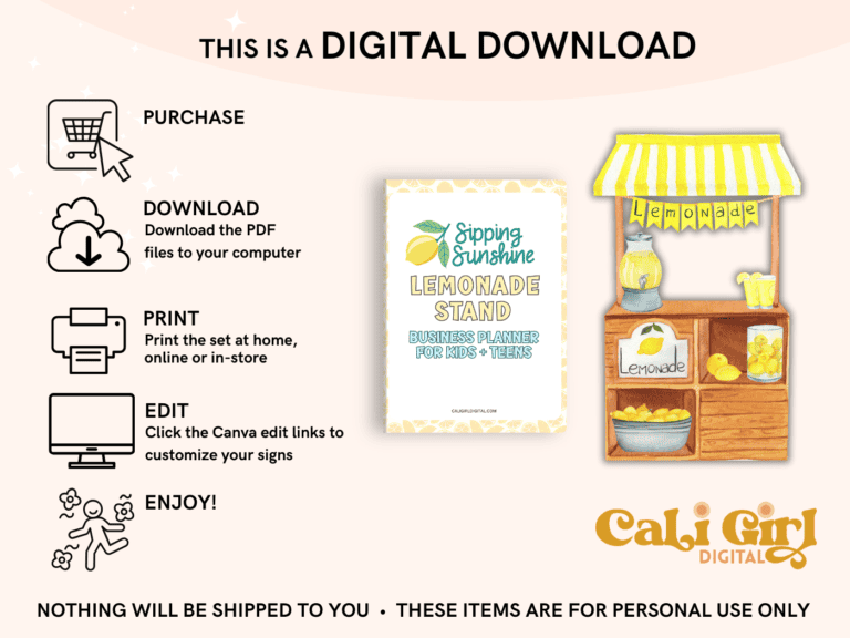 Kids Lemonade Stand Kit | Cali Girl Digital