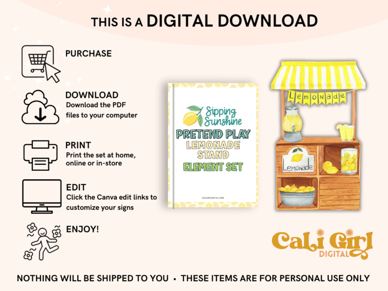 Kids Lemonade Stand Pretend Play Set | Cali Girl Digital