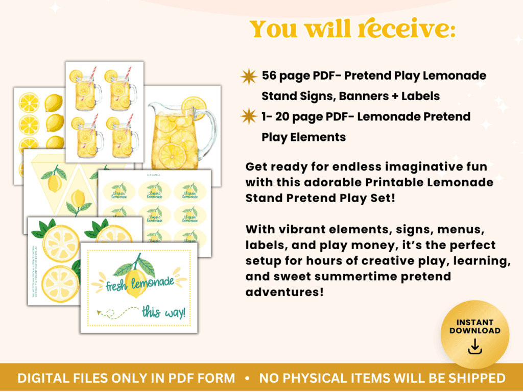 Kids Lemonade Stand Pretend Play Set | Cali Girl Digital